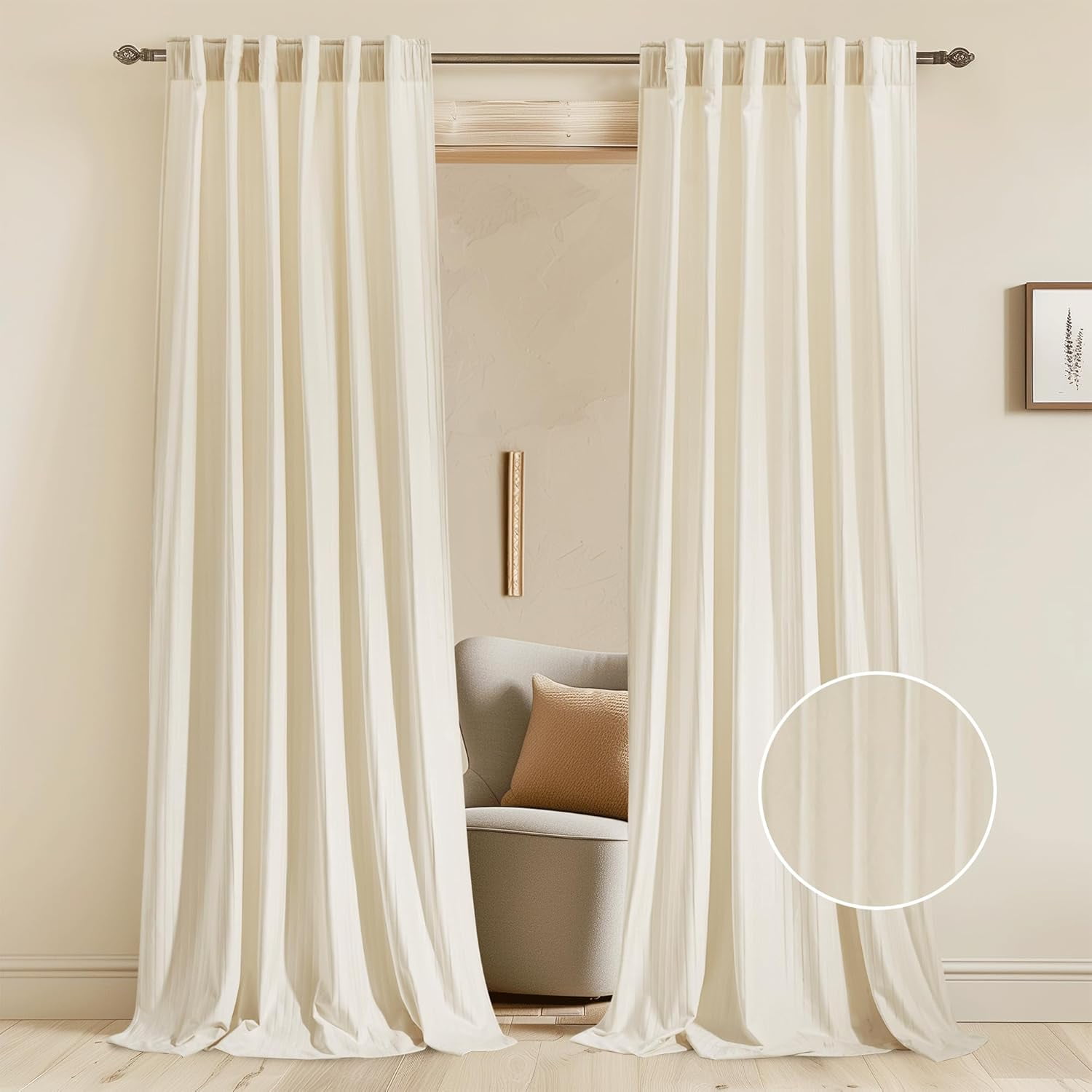 Ivory White Curtains 96 inches Long Soft Velvet Light Dimming Window ...