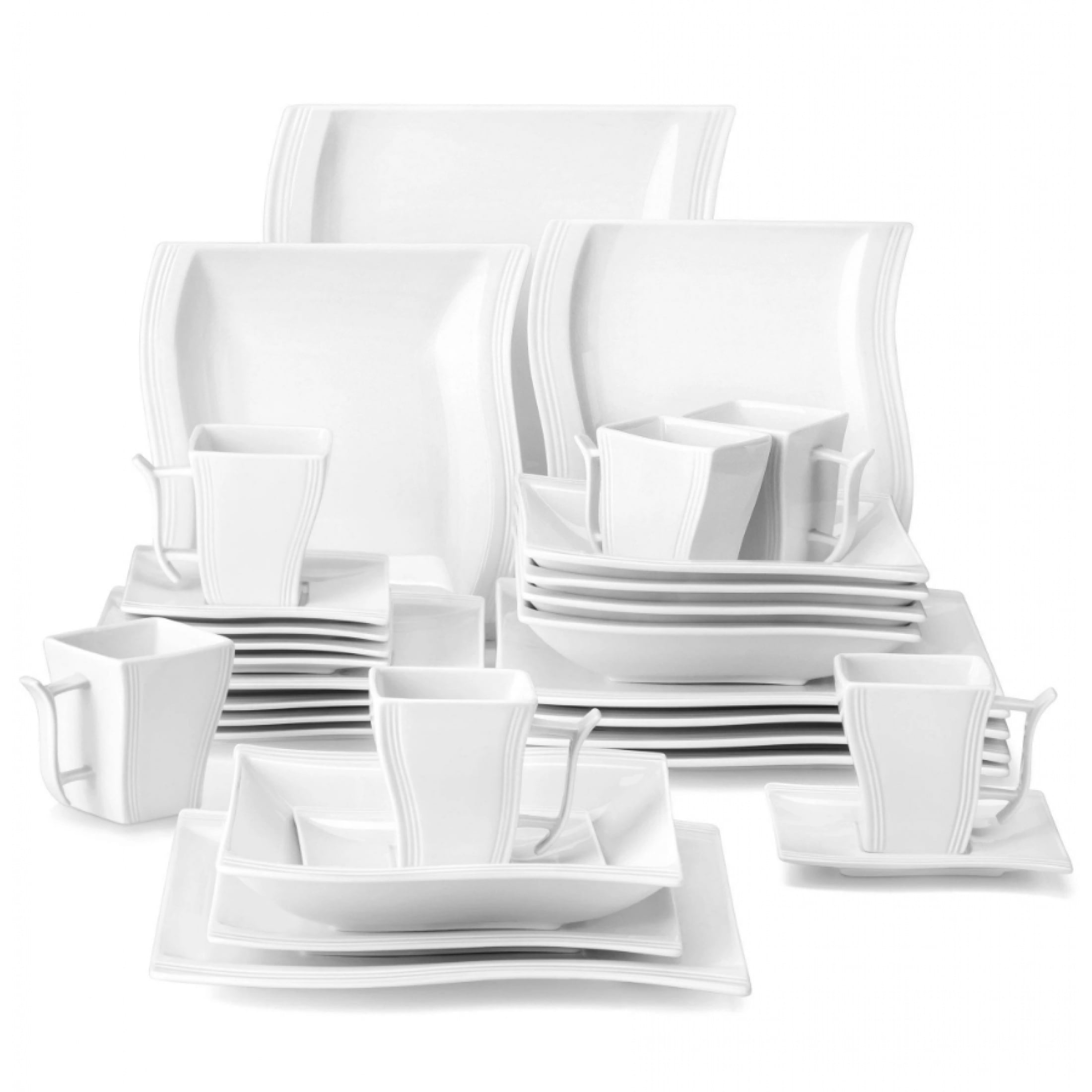 Ivory White Dinnerware Sets, Porcelain Square Dinnerware Set, Modern ...