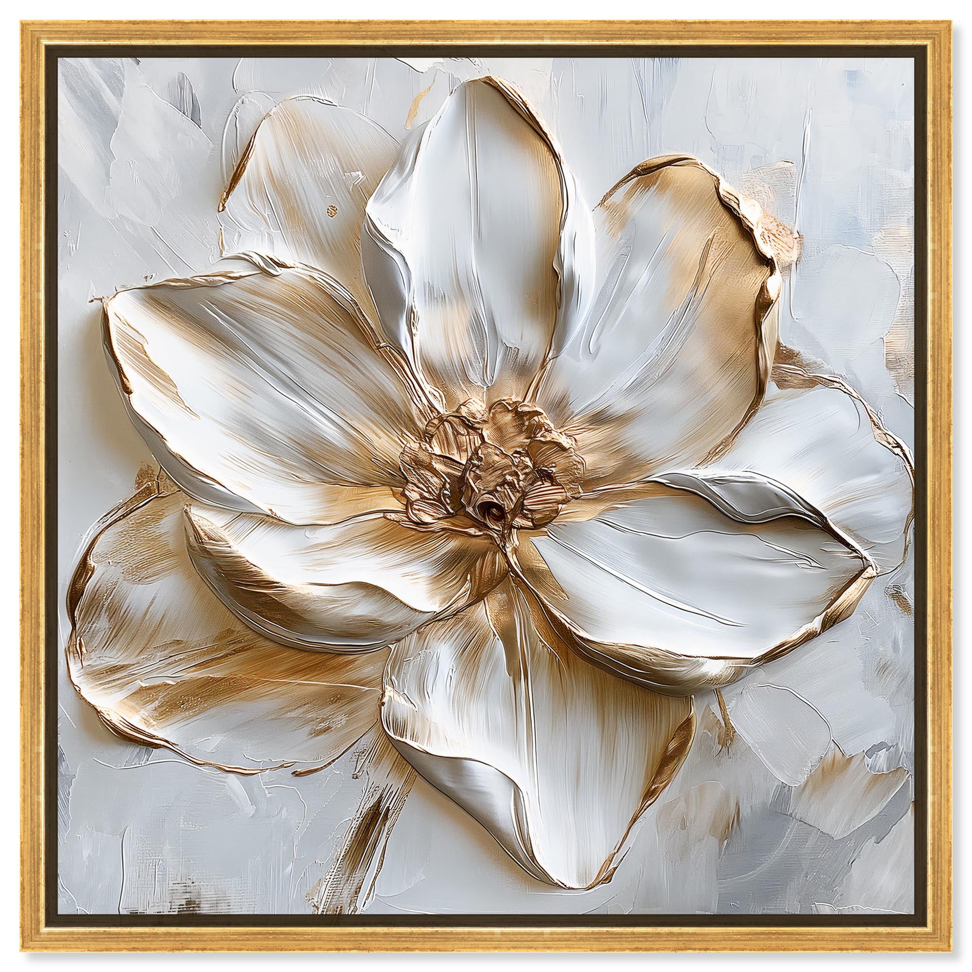 Ivory White I Canvas Elegant Floral Art by Art Remedy, Gold Frame, 20 ...