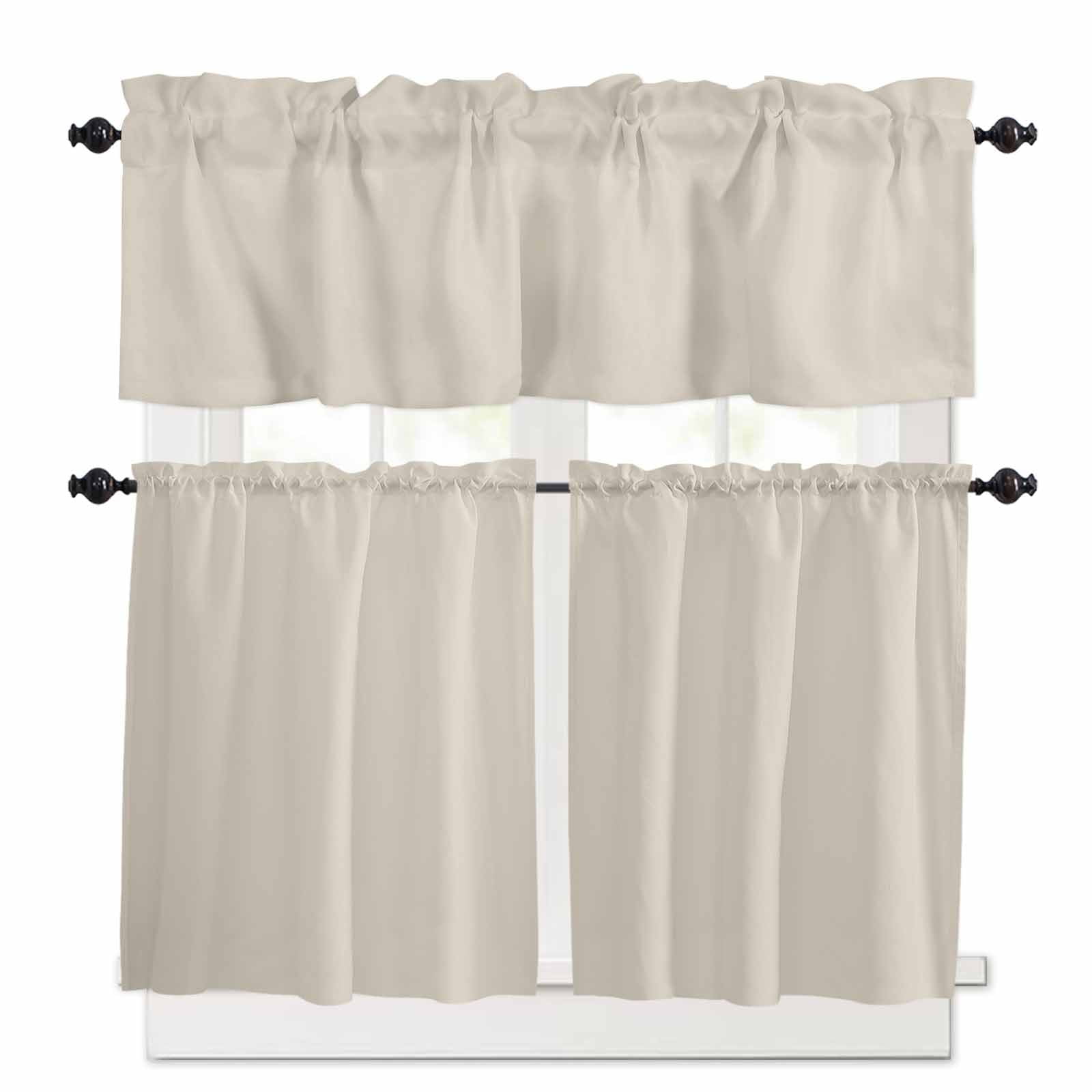 Ivory White Kitchen Curtains and Valances Set, 3 Piece Kitchen Curtains ...
