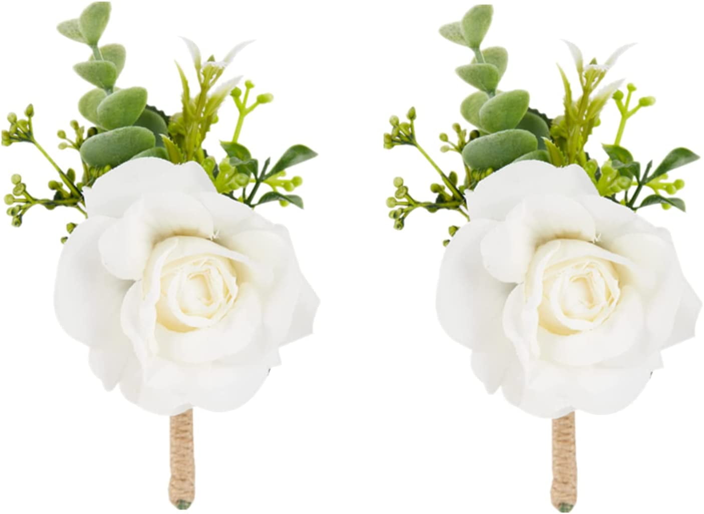 Ivory White Rose Boutonnieres for Men Wedding, Set of 2, Artificial ...