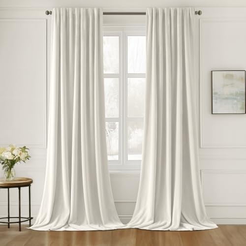 Ivory White Velvet Curtains 108 inches Long 2 Panels - Luxury Pinch ...