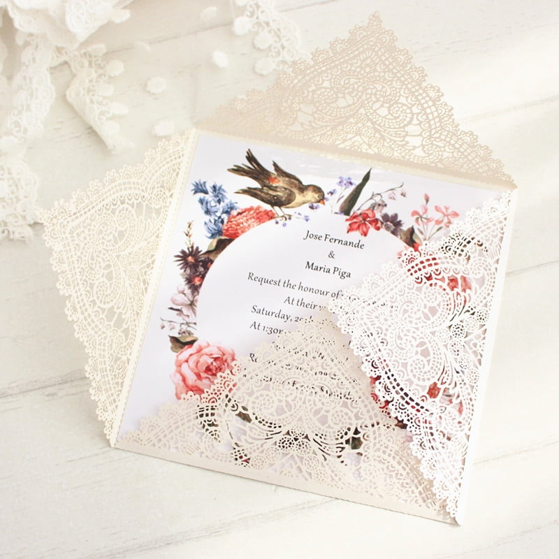 Ivory invitation paper royal laser cut wedding card with envelop offer ...