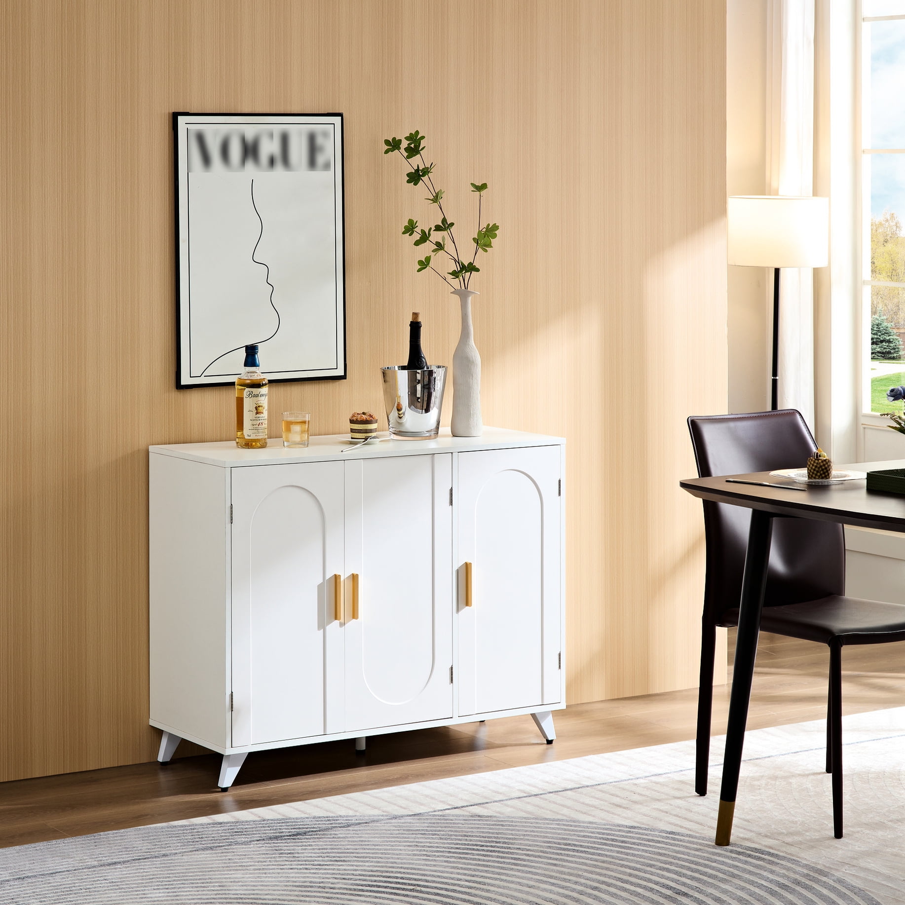 Ivory white - Water ripple buffet with hidden storage - Office ...