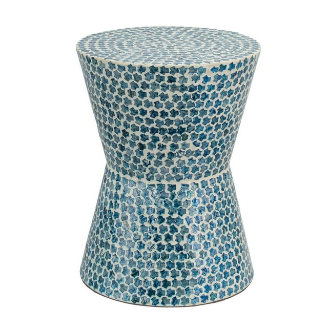 Ivy 20 Inch Luxury Accent Table Stool, Mosaic Tile Pattern, White, Blue ...