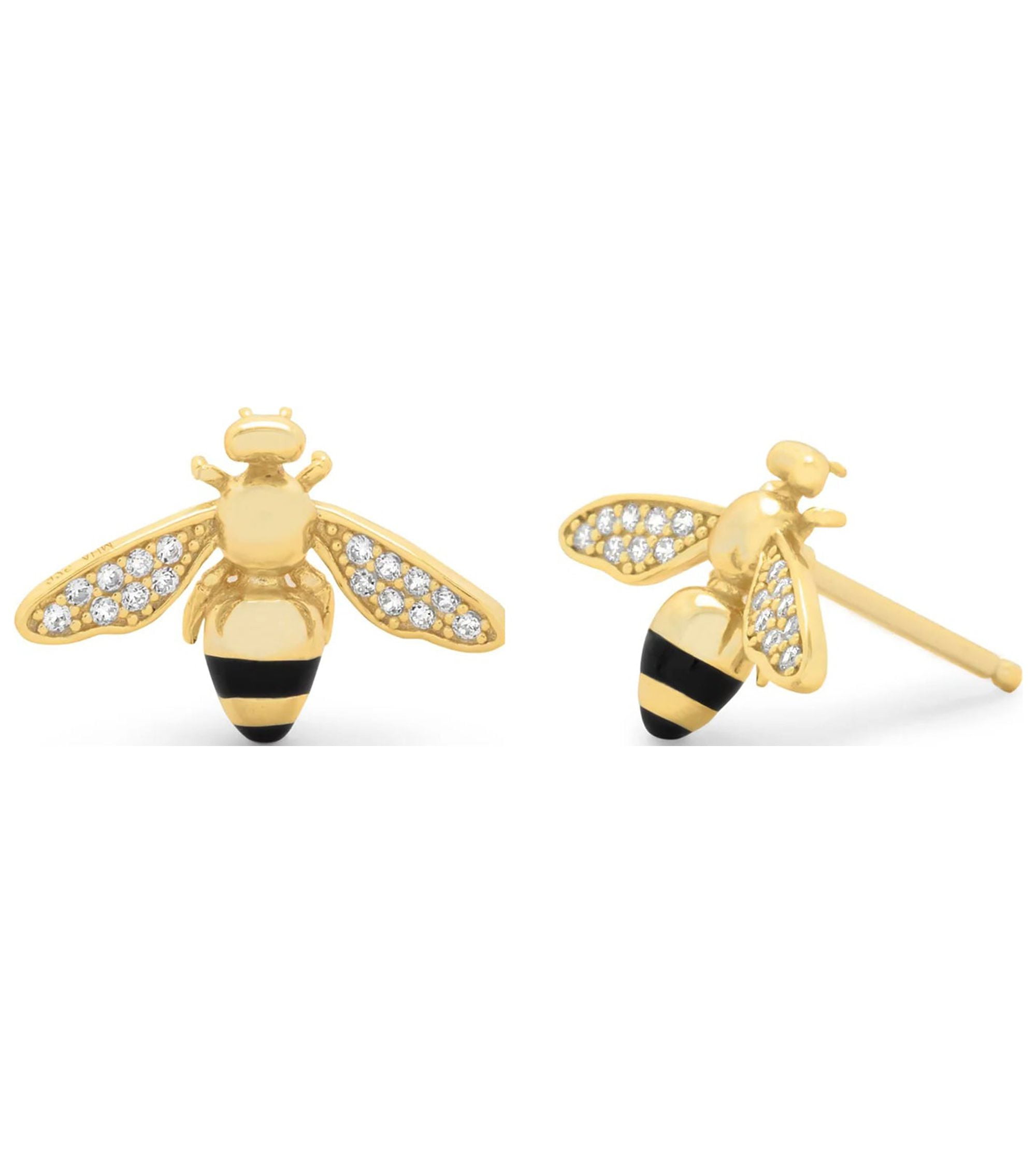 Ivy & Bauble 14 Karat Gold Plated Sterling Silver Signity CZ Bee Stud ...