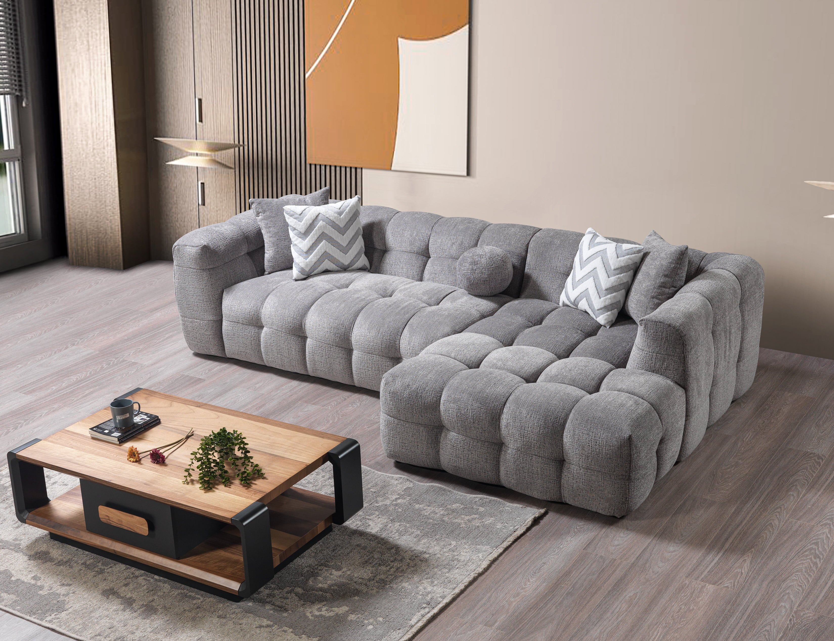 Ivy Gray Boucle RAF Sectional - Walmart.com