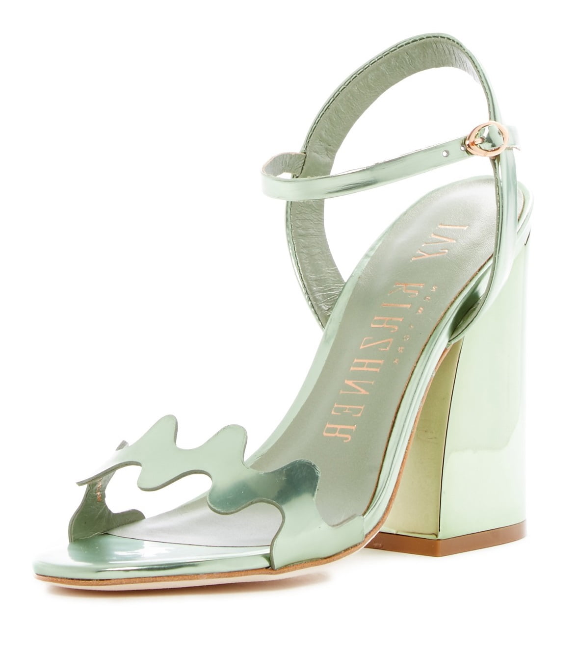 Ivy Kirzhner Lush Menthol Wavy Cut Heel Sandal Block Heel Open Toe ...