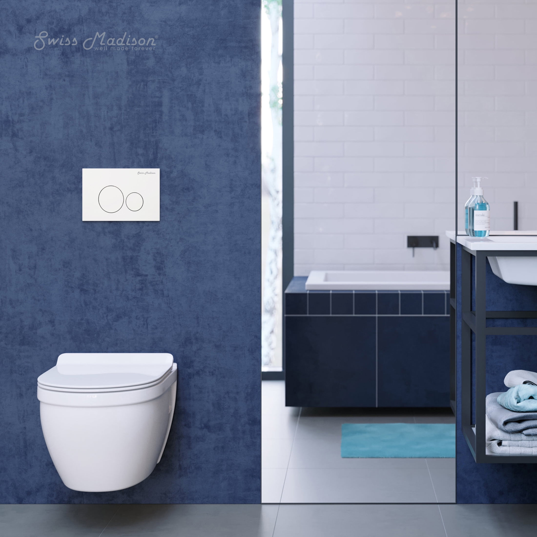 Ivy Wall-Hung Toilet Bundle 0.8/1.6 GPF Dual Flush in Glossy White with ...