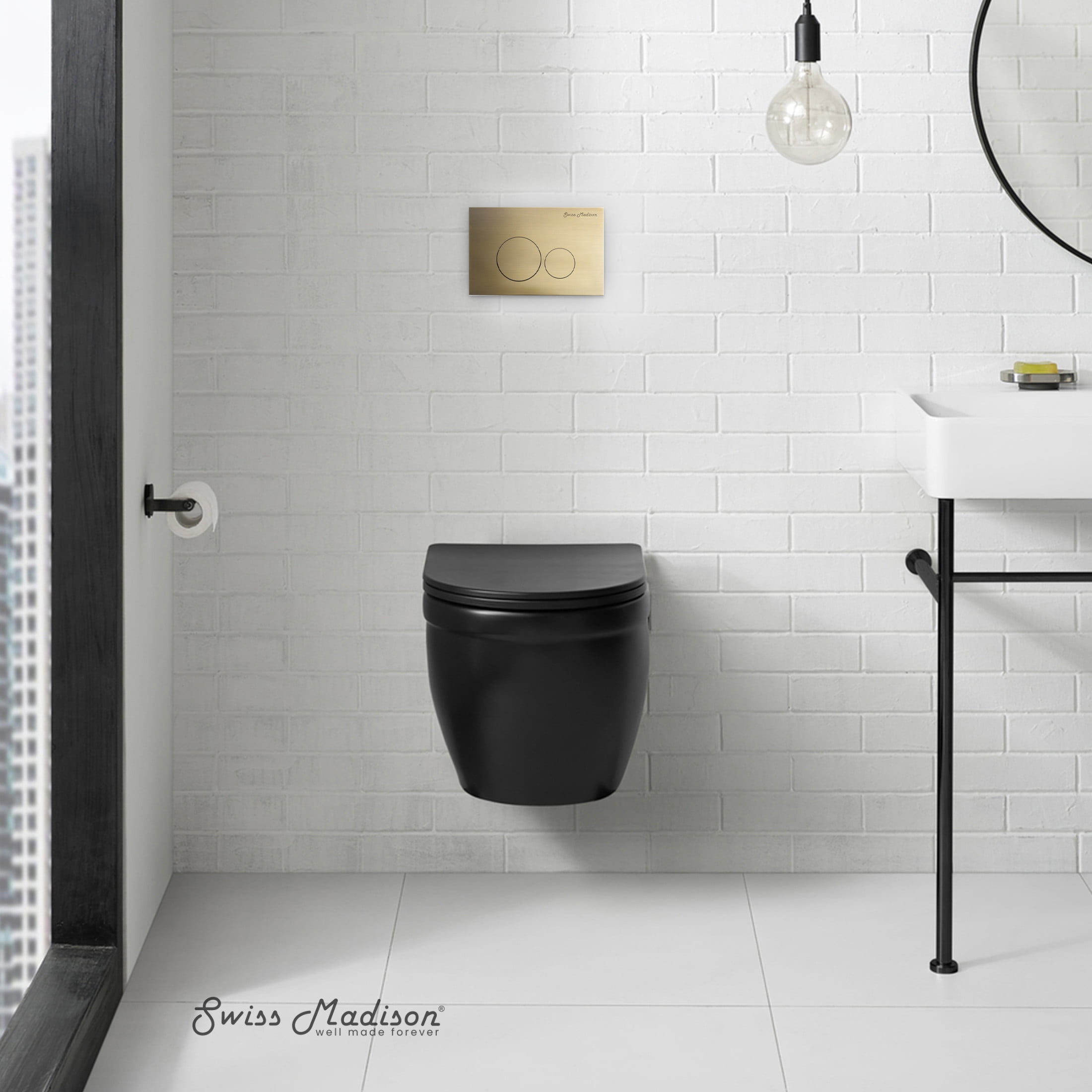 Ivy Wall-Hung Toilet Bundle 0.8/1.6 GPF Dual Flush in Matte Black with ...