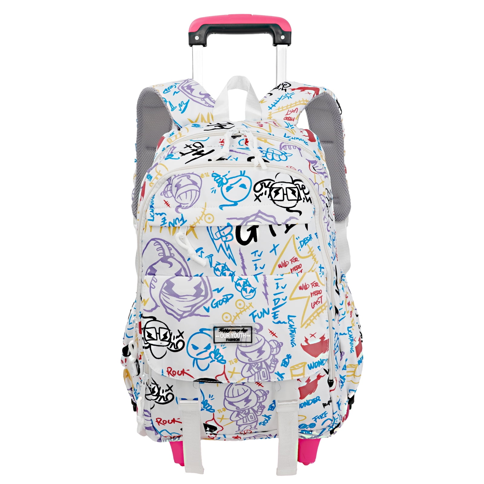 IvyH Rolling Backpack, Large Graffiti Cute Wheeled Backpacks Waterproof ...