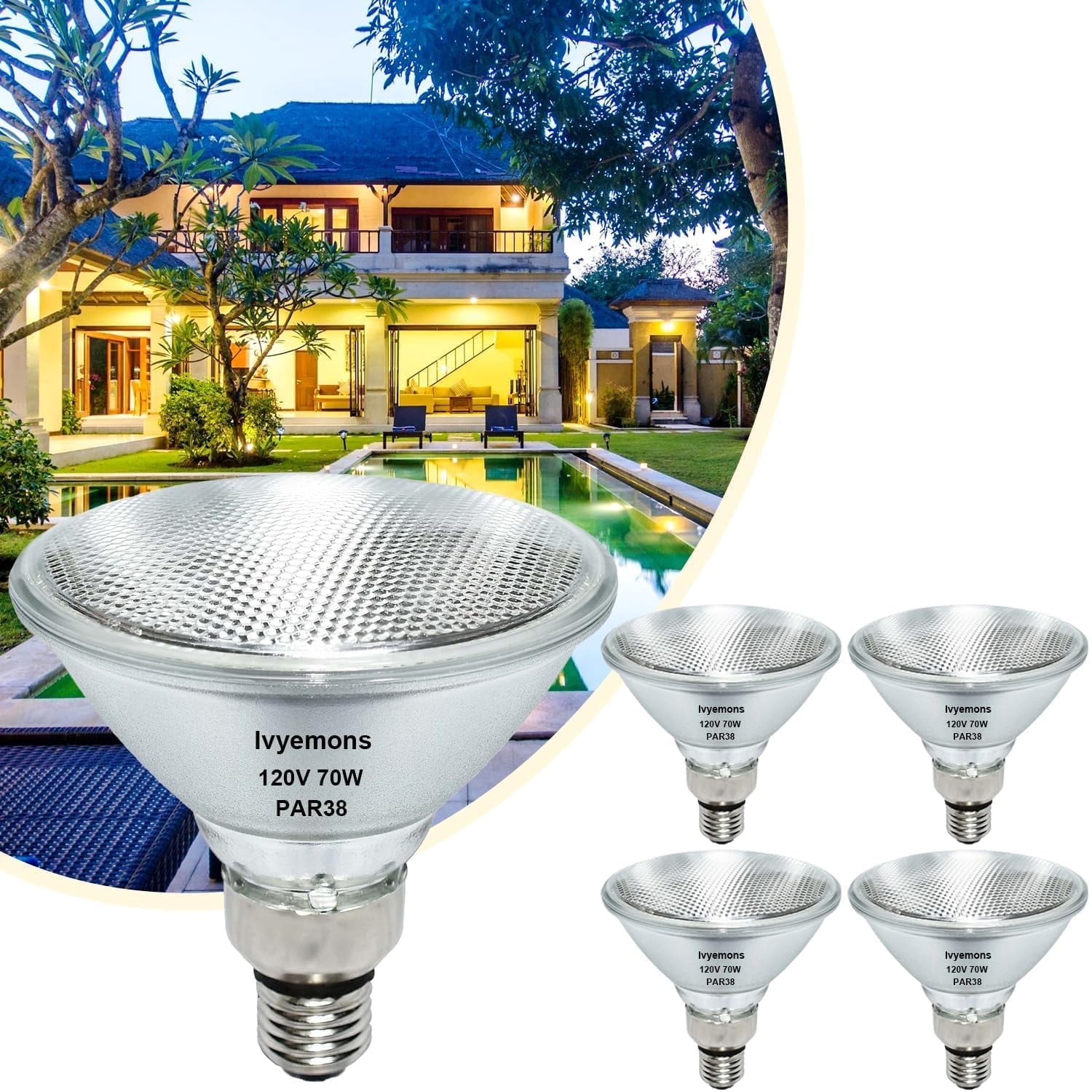 Ivyemons PAR38 Flood Light Bulbs 70W Halogen Dimmable 2800K Warm White ...