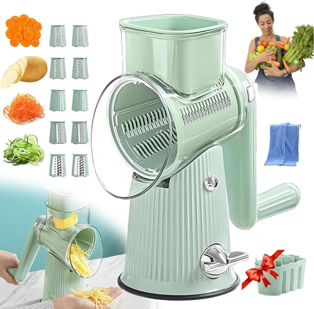 Ivyever Cheese Grater, 5 in 1 Rotary Cheese Grater Vegetable Slicer ...