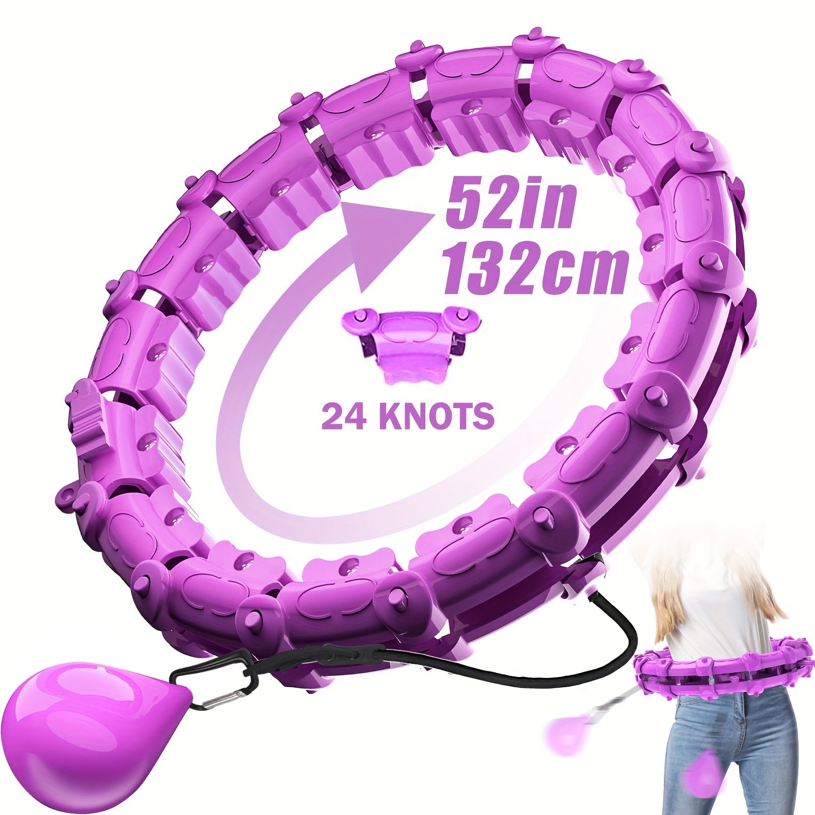 Iweighoola 24 Knots(52Inch) Smart Weighted Workout Hoop,Smart Waist ...