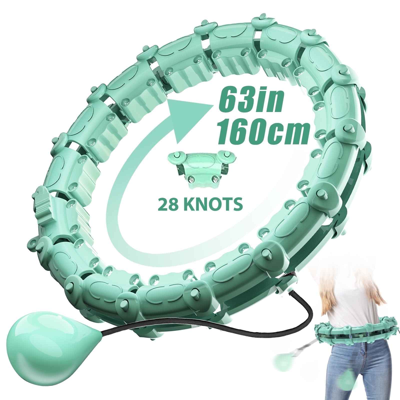 Iweighoola 28 Knots(63Inch) Smart Weighted Workout Hoop,Smart Waist ...