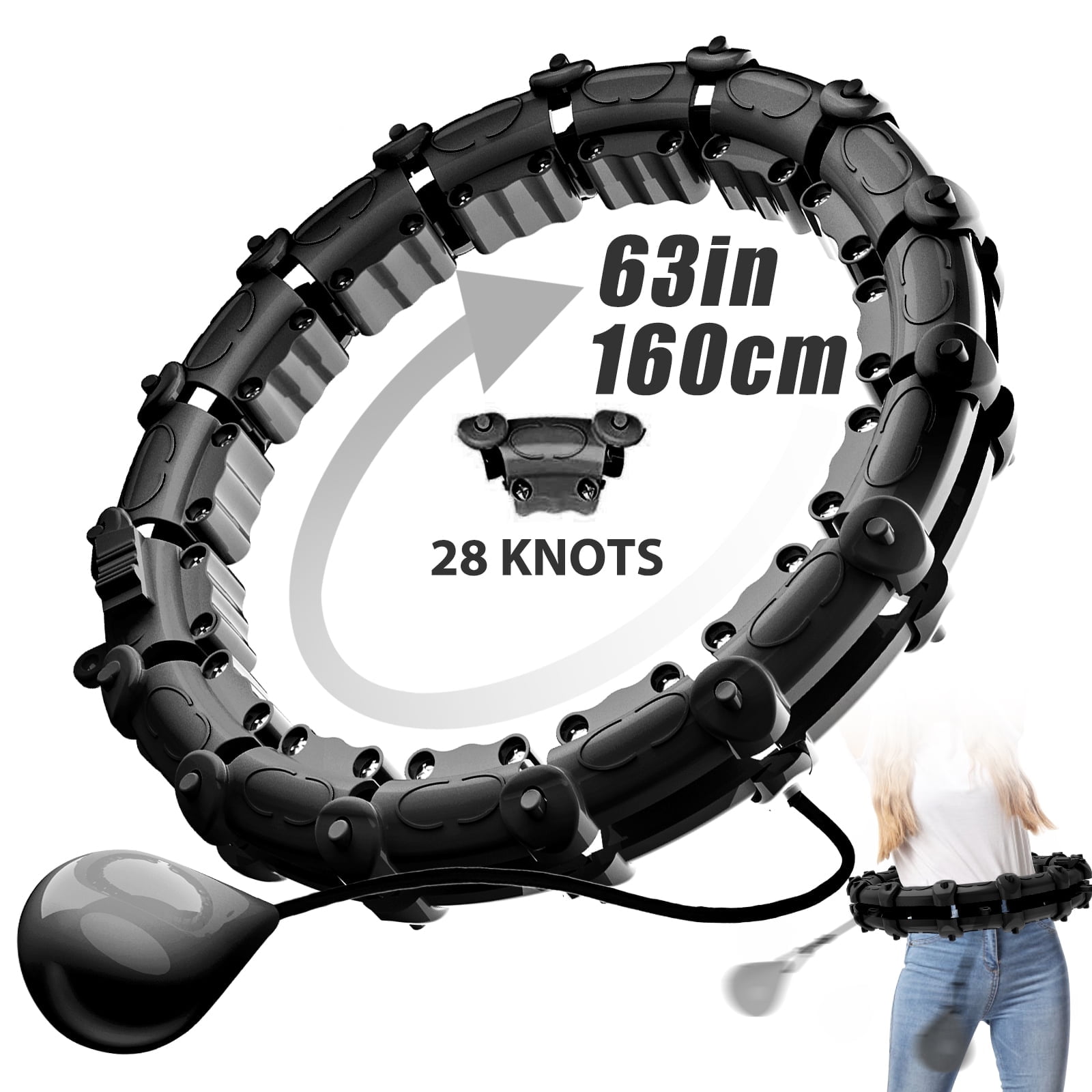 Iweighoola 28 Knots(63Inch) Smart Weighted Workout Hoop,Smart Waist ...