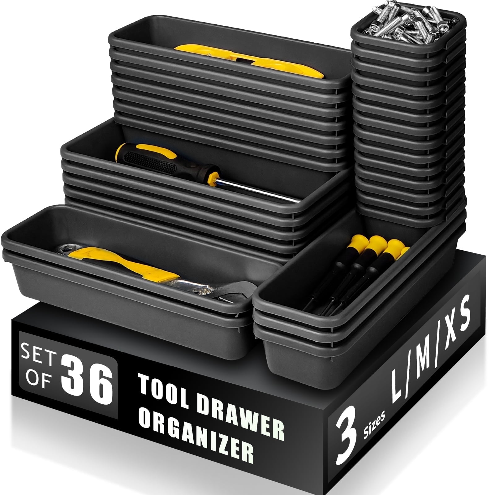 Iweighoola 36PCS Toolbox Drawer Organizer, Black Storage Bins for Tool ...