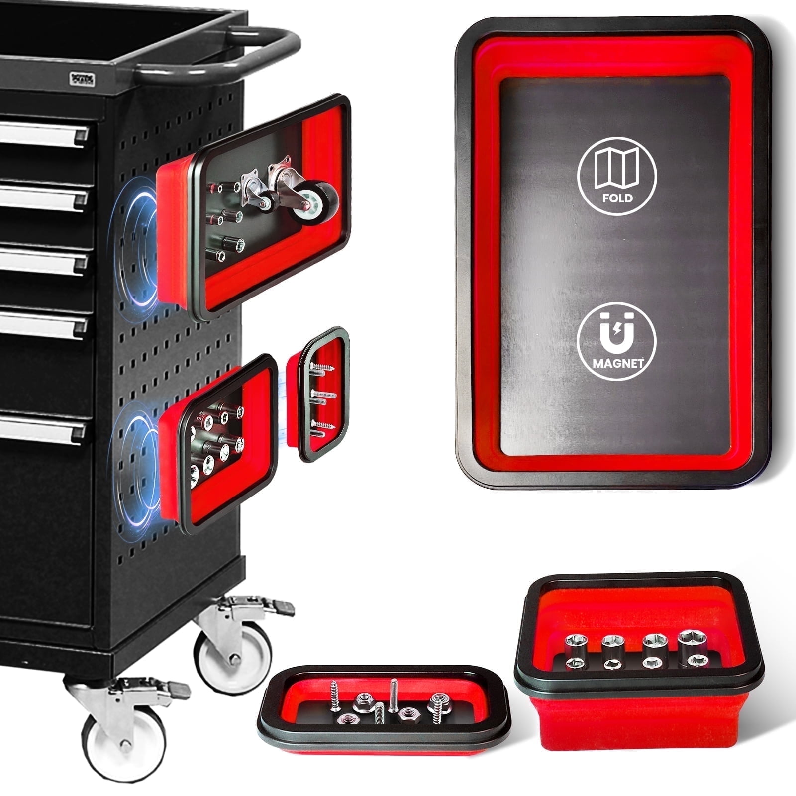 Iweighoola Magnetic Parts Tray Set, 3 Different Size Tool Trays for ...