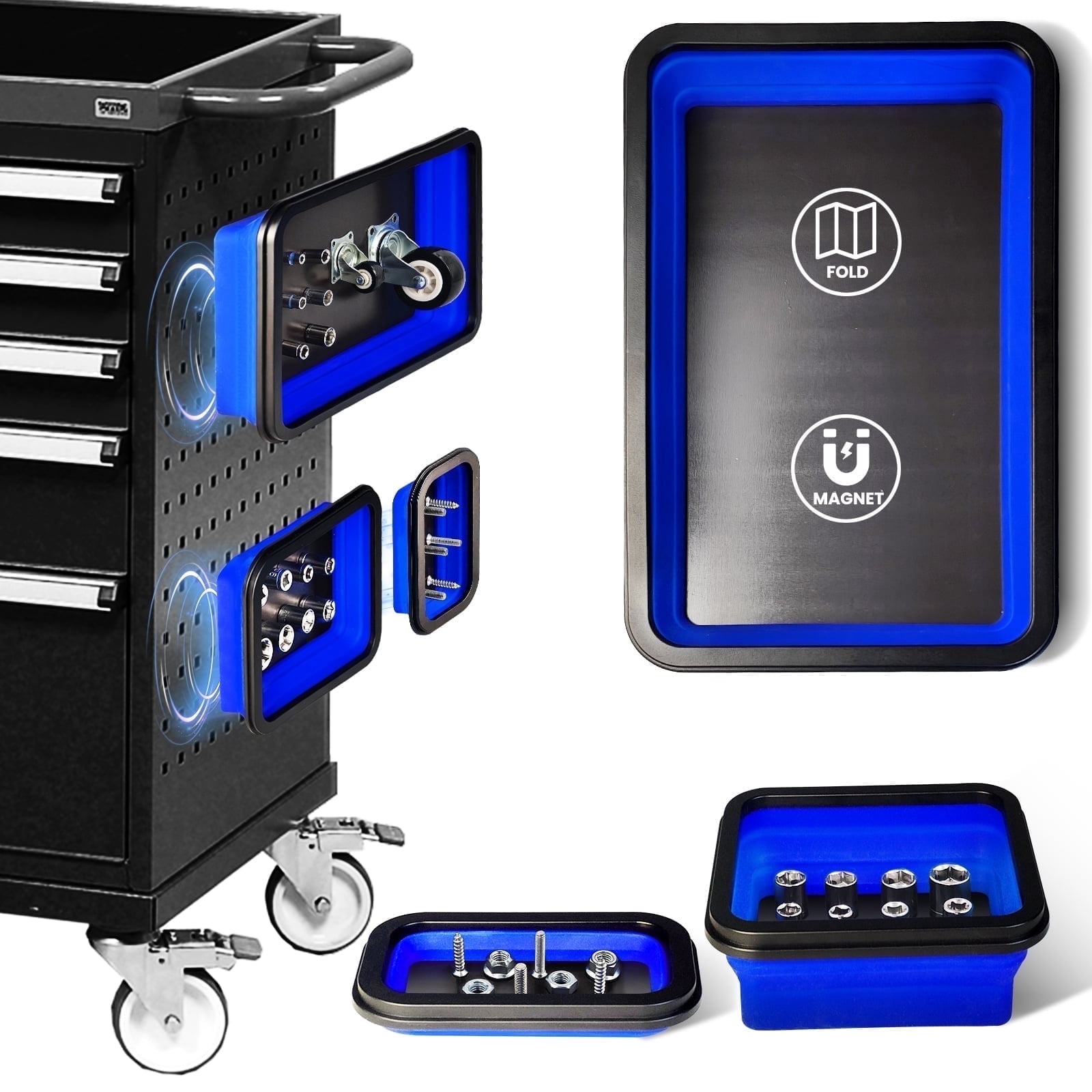 Iweighoola Magnetic Parts Tray Set, 3-Piece Collapsible Tool Trays for ...