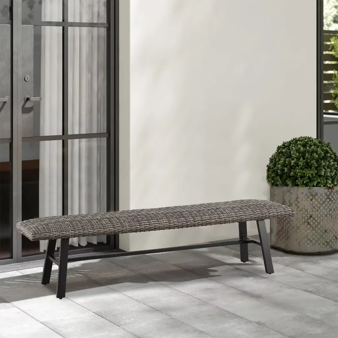 Iwicker 69'' Outdoor Bench Wicker Garden Bench, Gray - Walmart.com