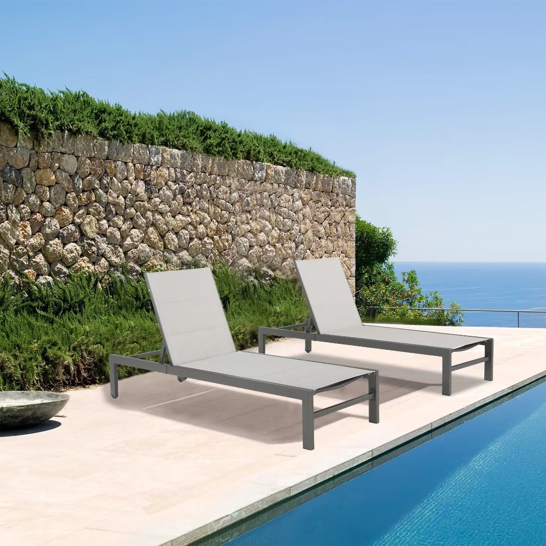 Iwicker Patio Chaise Lounge Chair Set of 2, Aluminum Sling, Outdoor ...