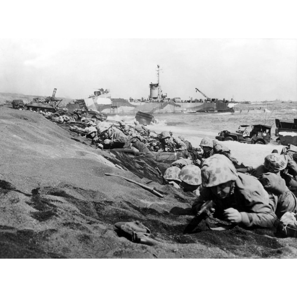 Iwo Jima--Marines Of The Fourth Division Pinned Down By Enemy Fire As ...