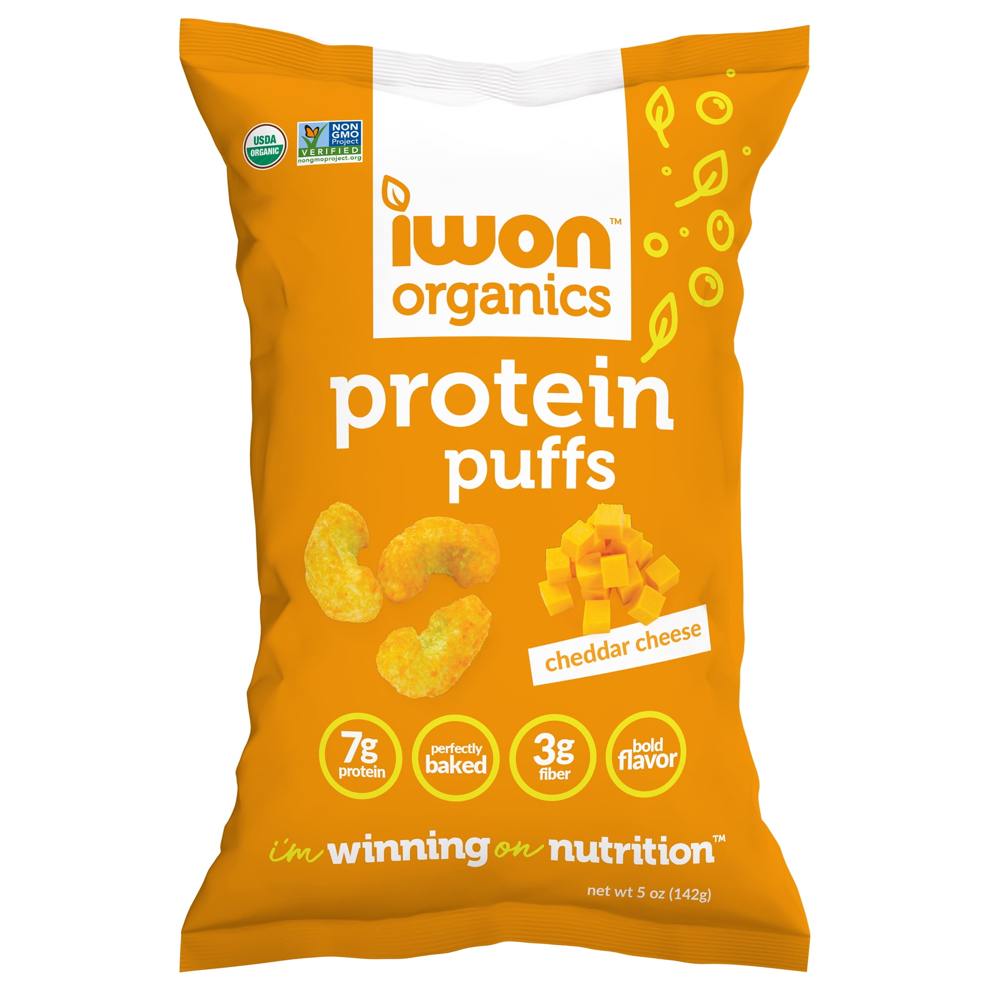 Iwon Organics: Protein Puffs Cheddar Cheese, Plastic Bag, 5 oz (142g ...