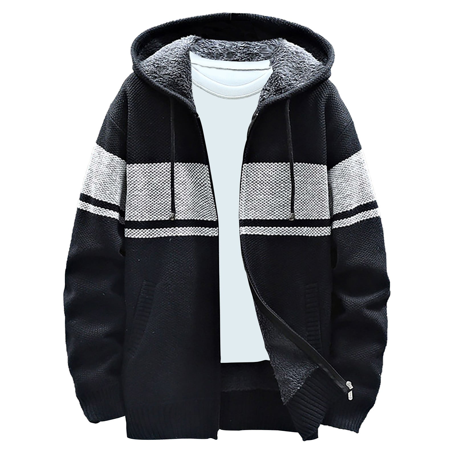 Ixbnca Mens Fleece Jacket Full Zip Hoodies Sherpa Lined Knitted Thick ...