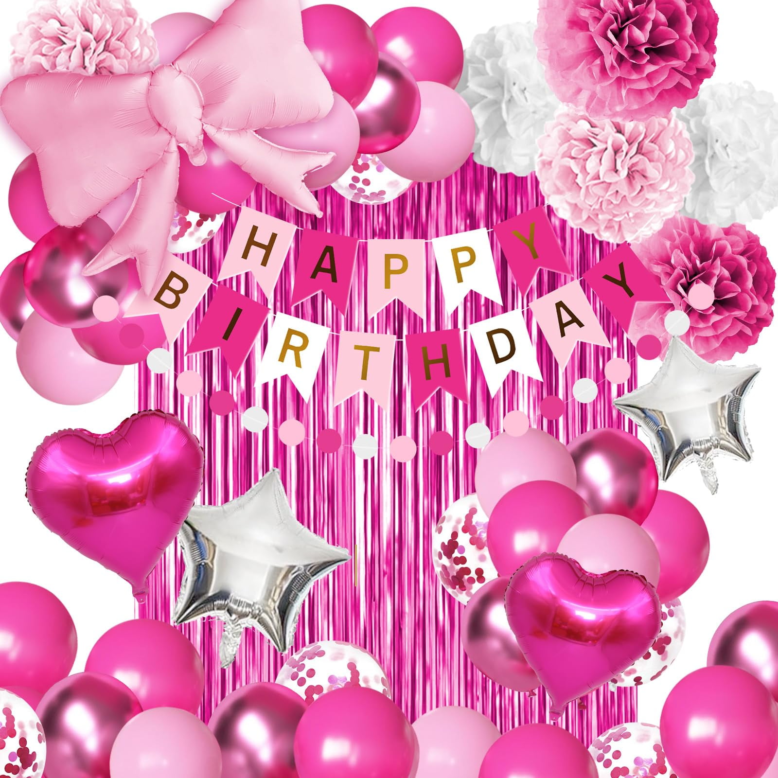 Iysoll Pink Happy Birthday MSF2 Party Decorations for Girls Hot Pink ...
