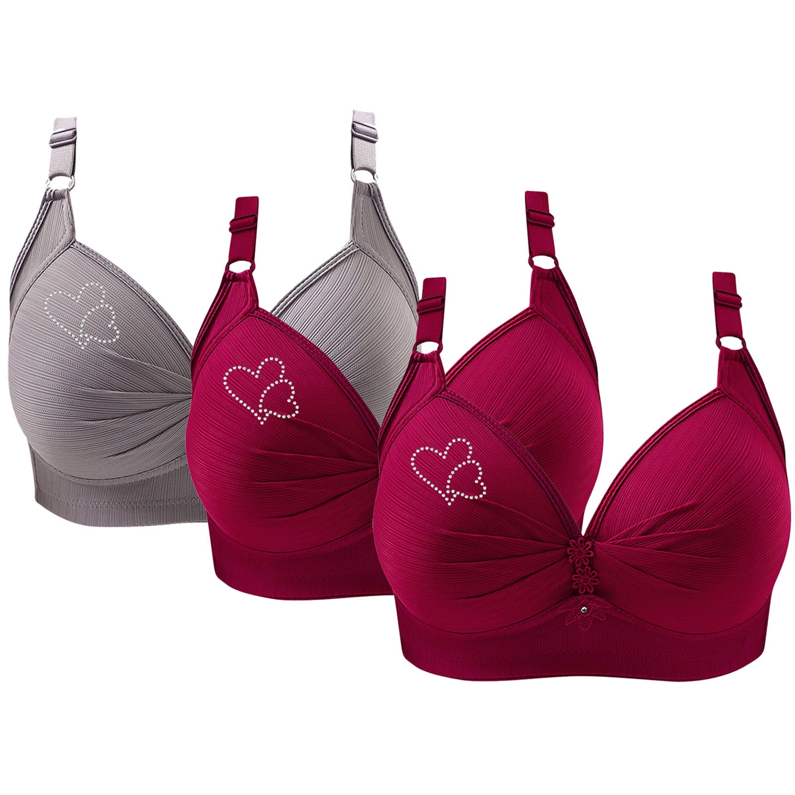 Iyufng Bras for Women,Push up Wireless Bra,3PCS Woman's Full-Coverage Bra Printing Gathered ...