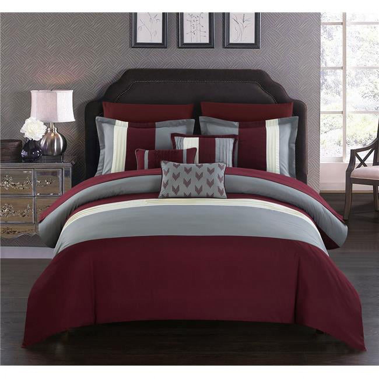 Izar 10 Piece Comforter Set, Burgundy - King - Walmart.com