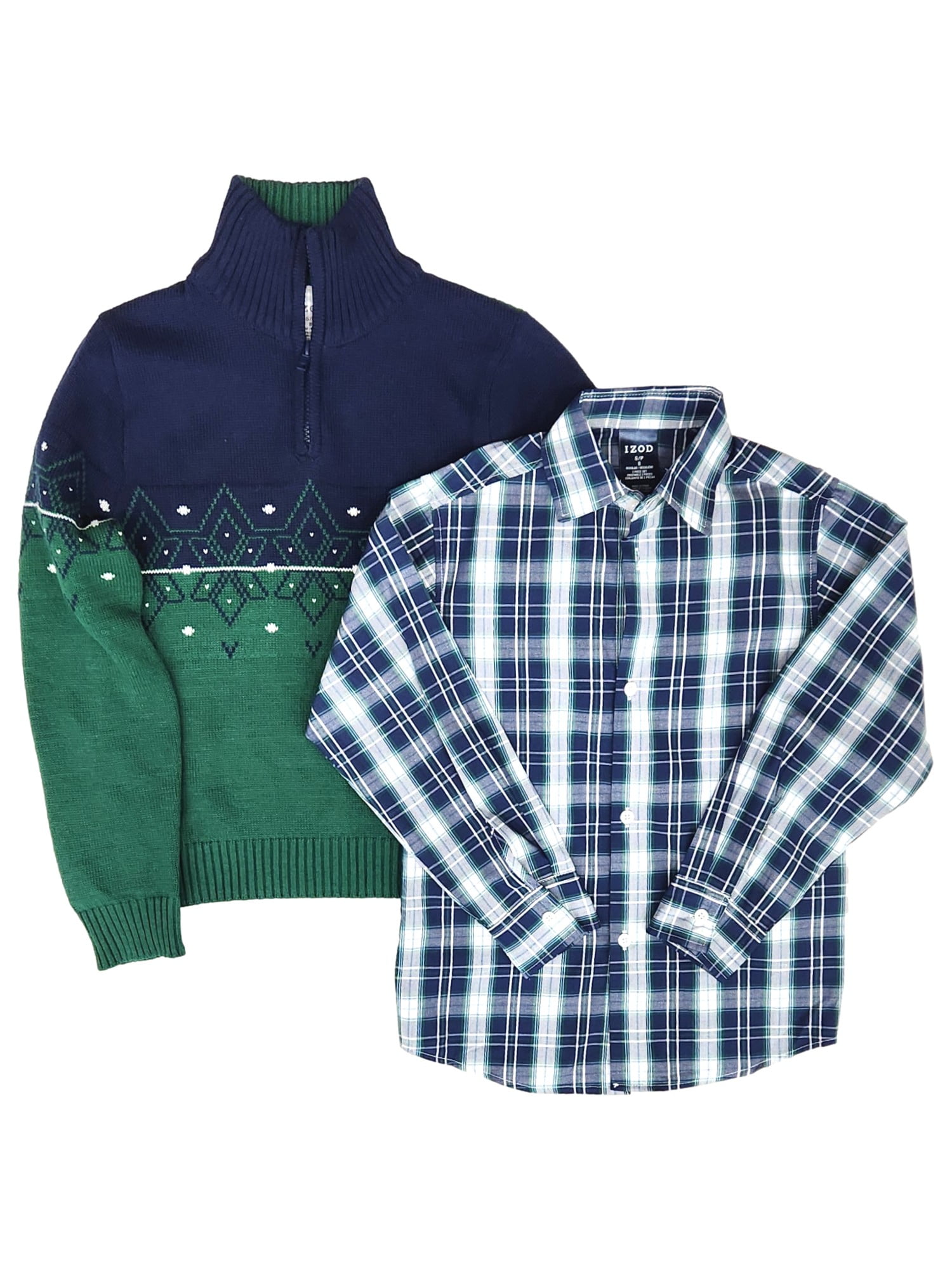 Izod Boys Blue & Green Sweater & Plaid Button Down Shirt & Sweater ...