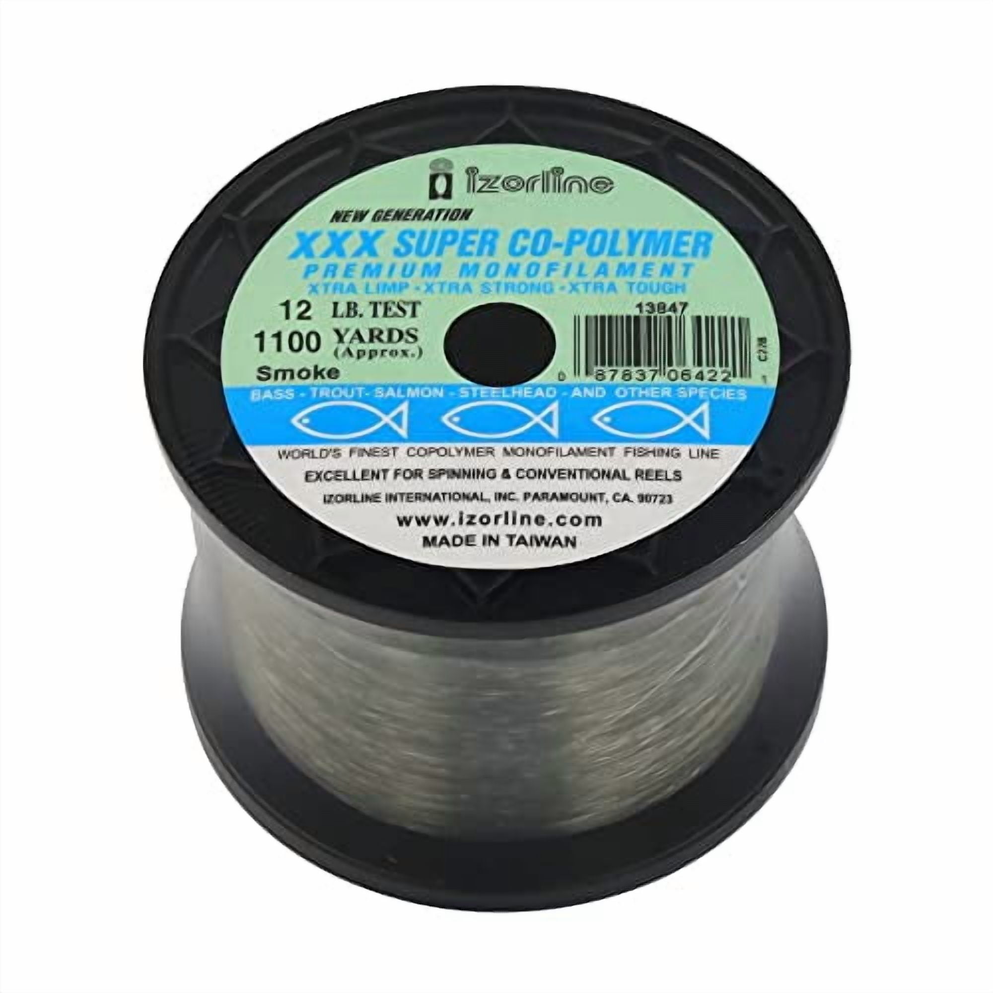 Izorline XXX Co-Polymer Monofilament Fishing Line 1/4 lb Bulk Spool (Smoke, 12 lb 1100 Yards ...