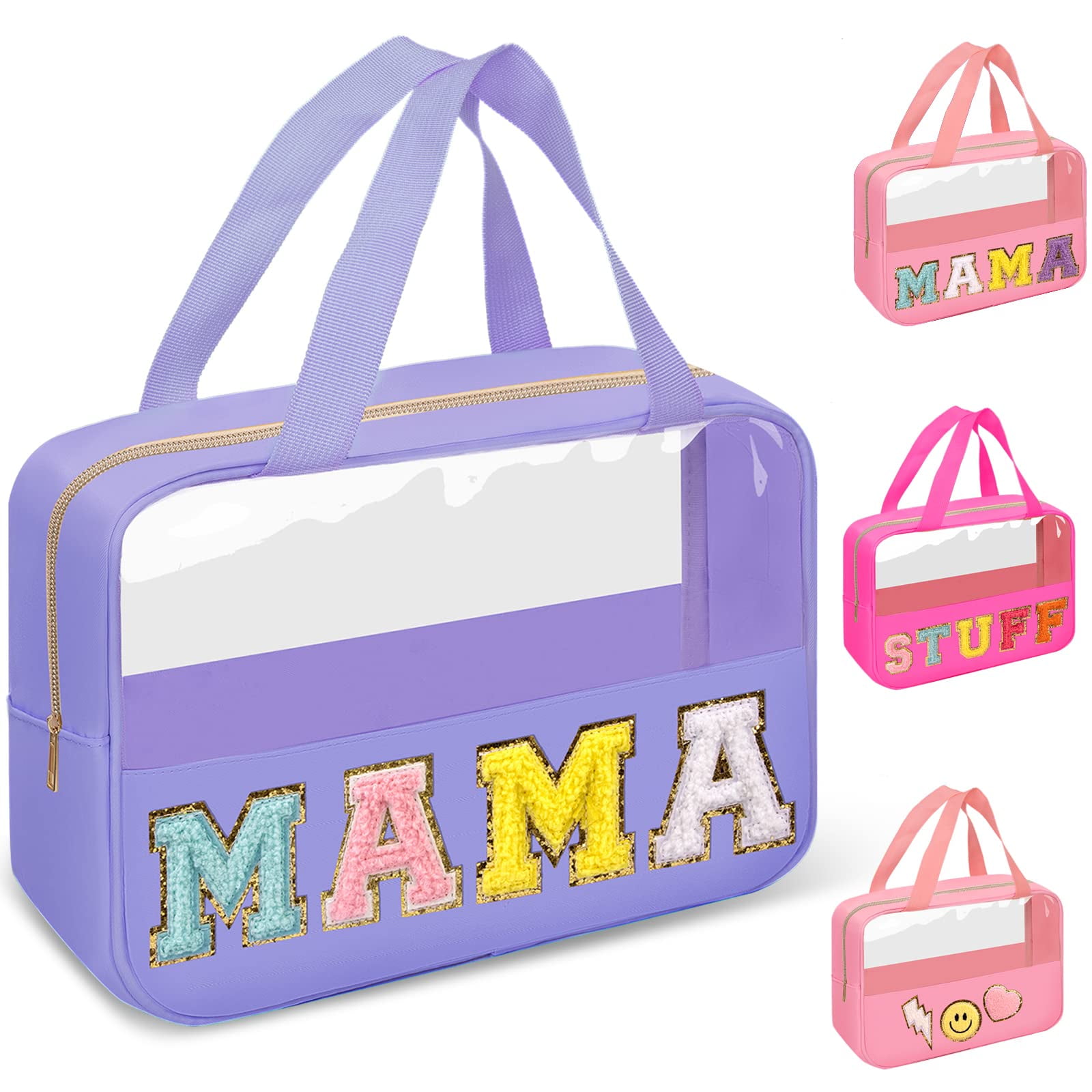 Izuzta Chenille Letter Clear Makeup Bags,Preppy Patch with Zipper and ...