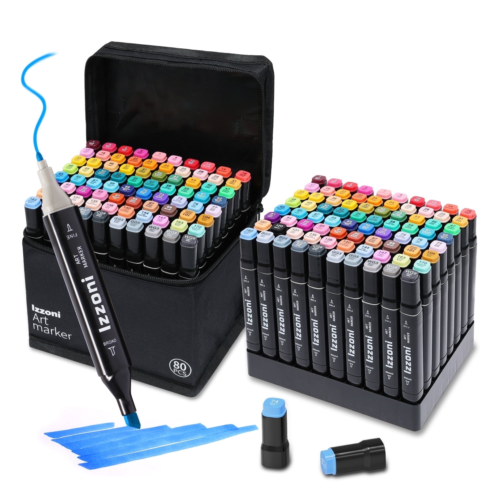 IZZONI 80-Color Alcohol Art Markers Set, Dual-Tip Permanent Sketch Pens ...