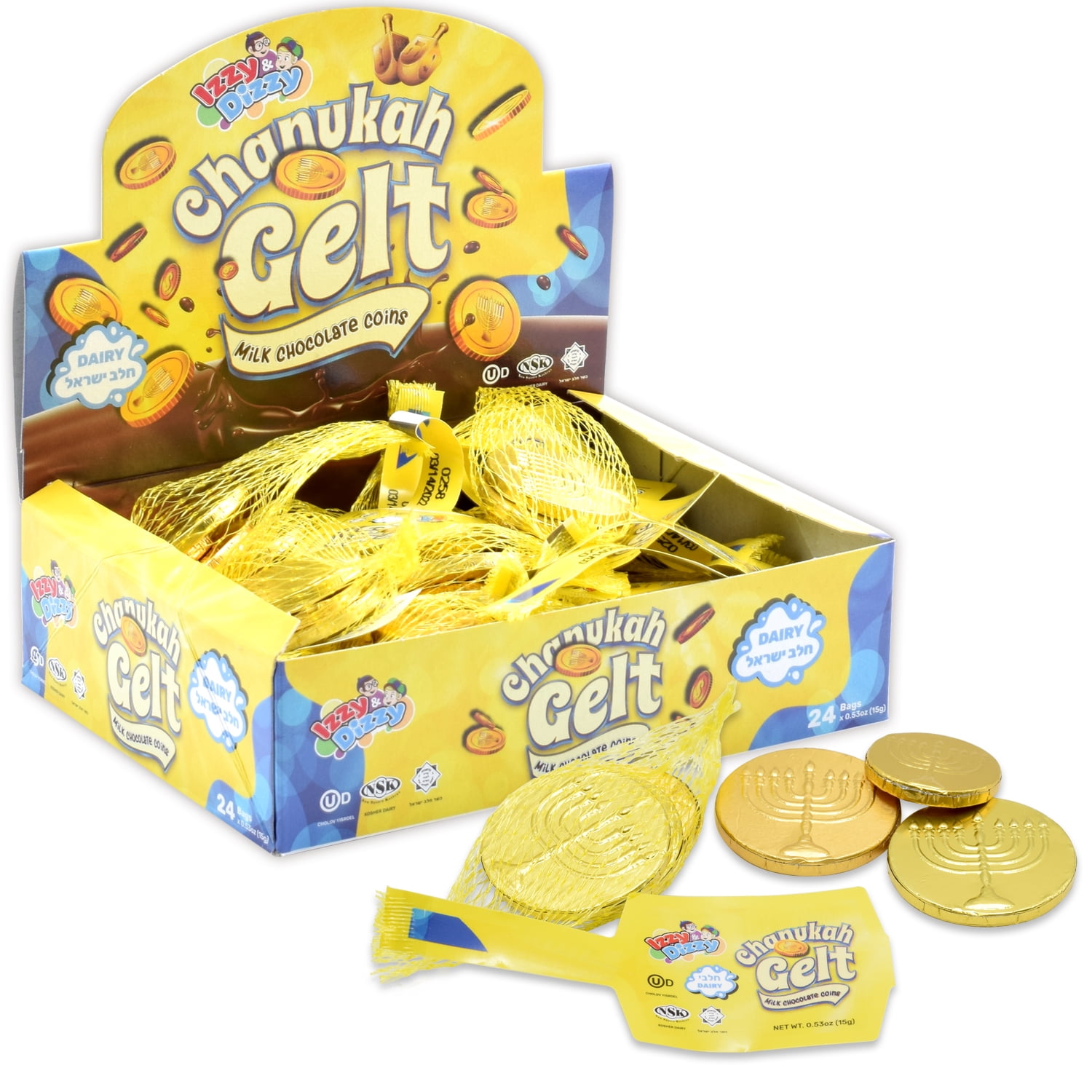 Izzy And Dizzy Gold (24 Pack) Chocolate Candy Coin - Hanukkah Gelt ...
