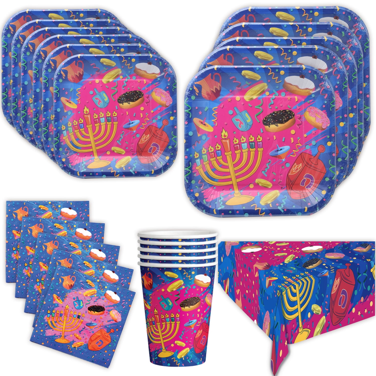 Izzy N' Dizzy 16 Person - Hanukkah Party Supplies, Disposable Dinnerware Set with: 9" Paper ...