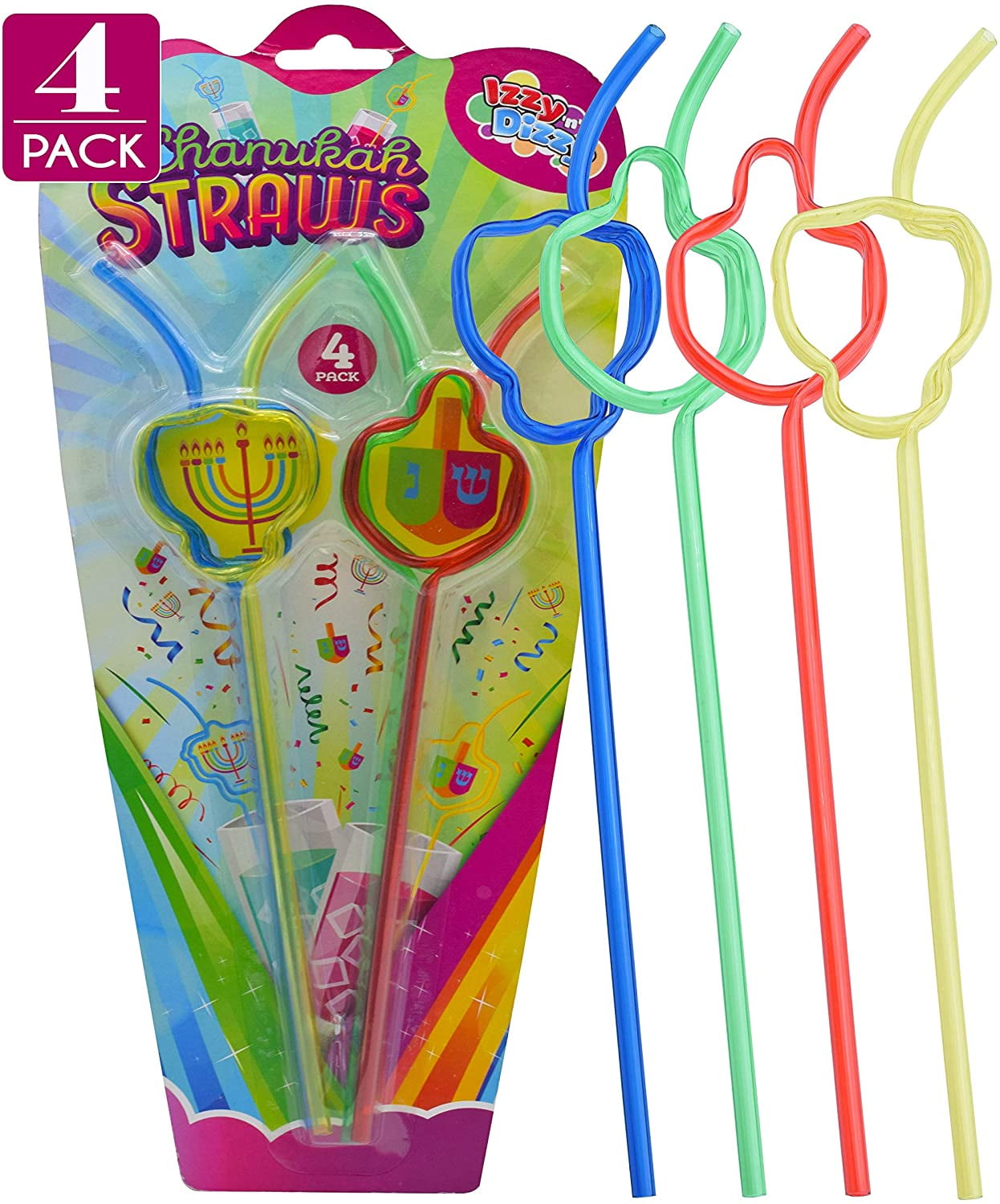 Izzy N Dizzy Hanukkah Straws - Hanukkah Paper Goods - Dreidel Shaped ...