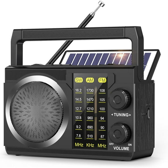 J-135 AM FM Radio Portable Bluetooth, Solar/AA Battery Operated/USB-C ...