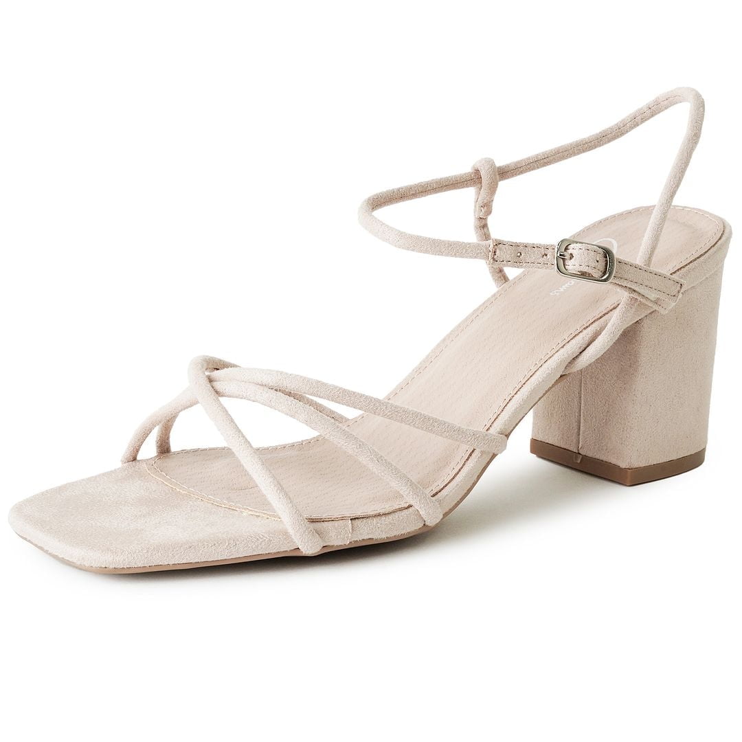 J. Adams Camila Sandals for Women - Square Open Toe Strappy Mid Block ...