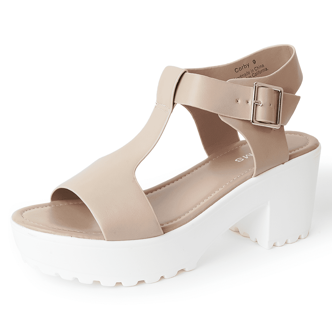 J. Adams Corby Platform Sandals for Women - T-Strap Mid Heel Sandal ...