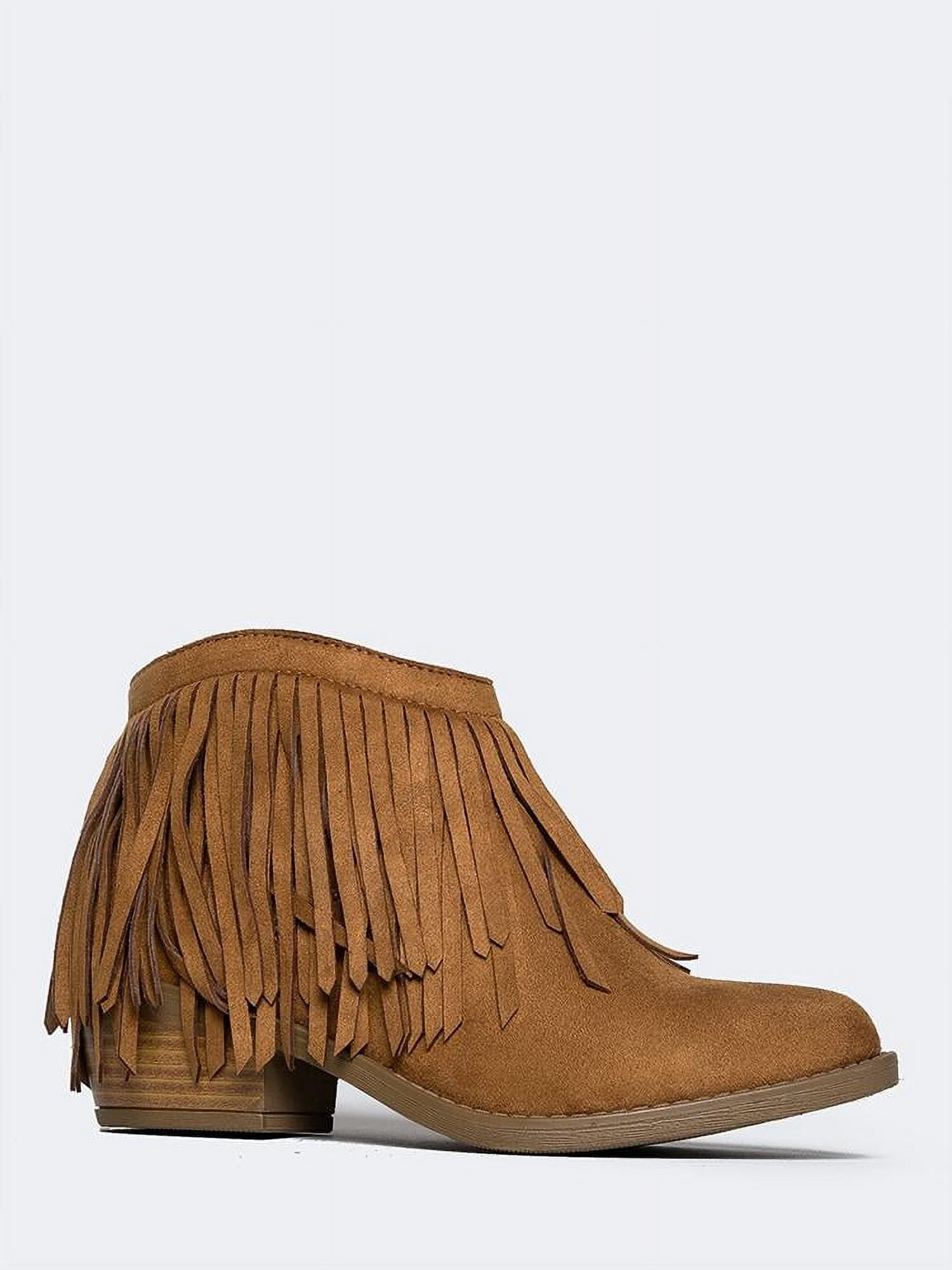 J. Adams Marrow Chunky Boot - Western Fringe Cowboy Low Bootie Heel ...
