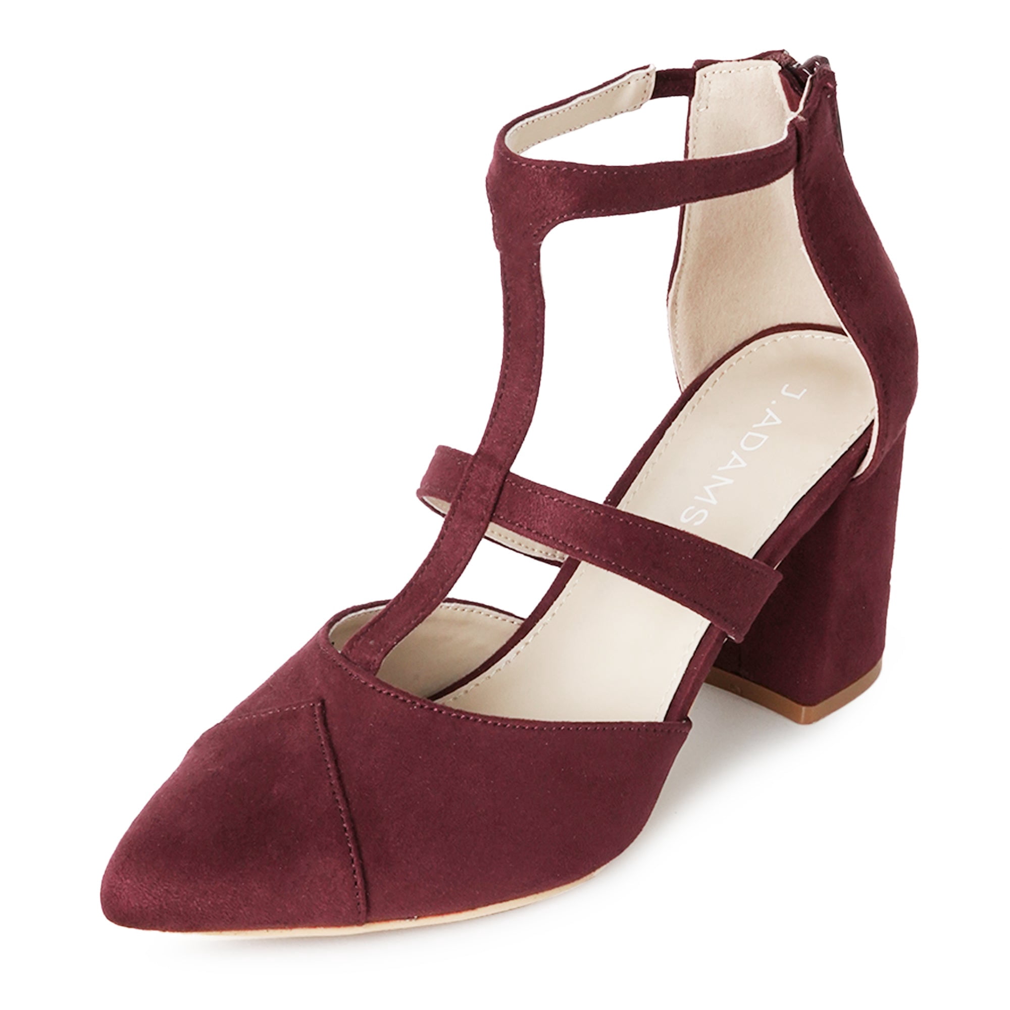 J. Adams Michelle Women's Chunky Block Heel Pointed Toe T-Strap Dress ...