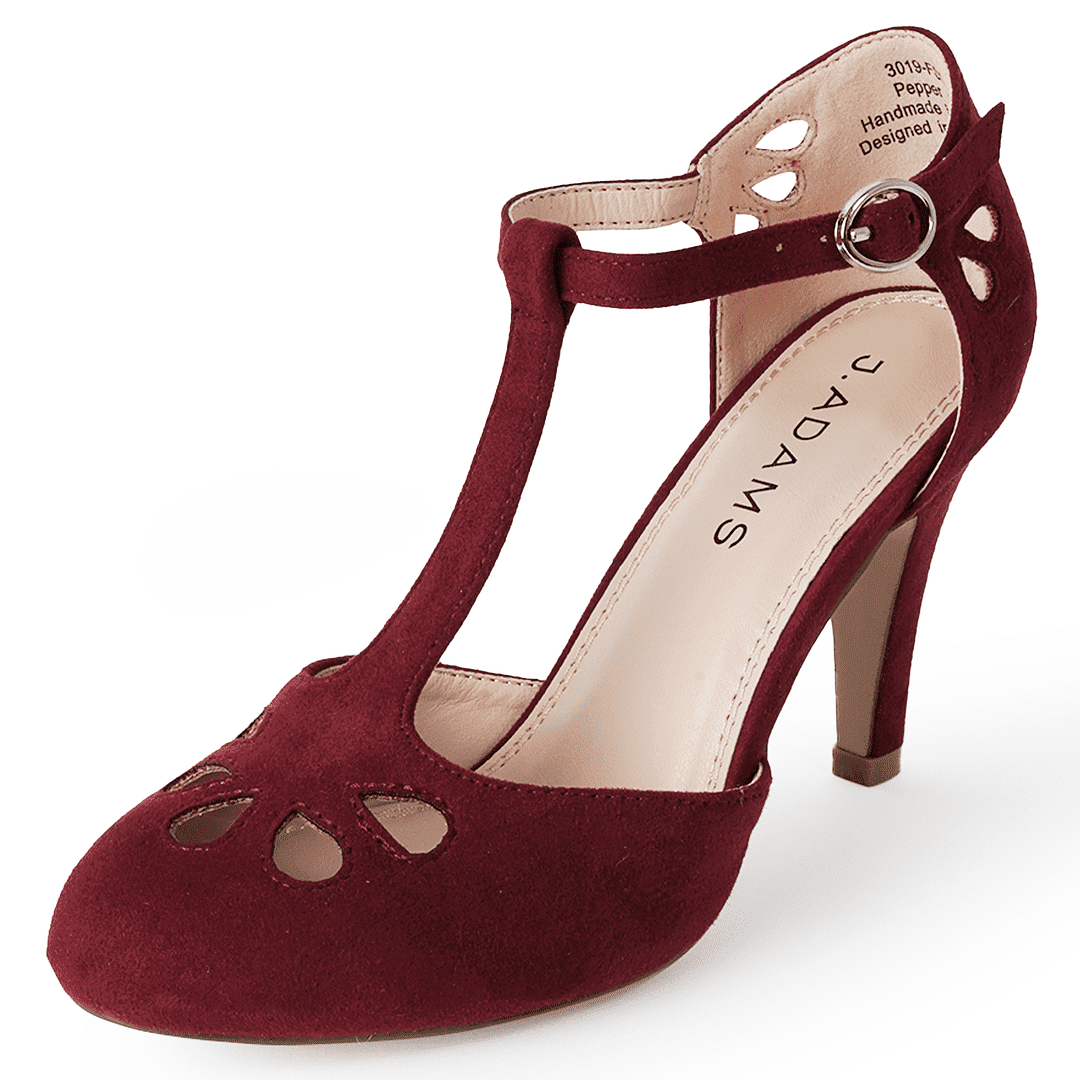 "J. Adams Pepper Mary Janes - Cutout Low Kitten Heel Retro Unique Pumps ...