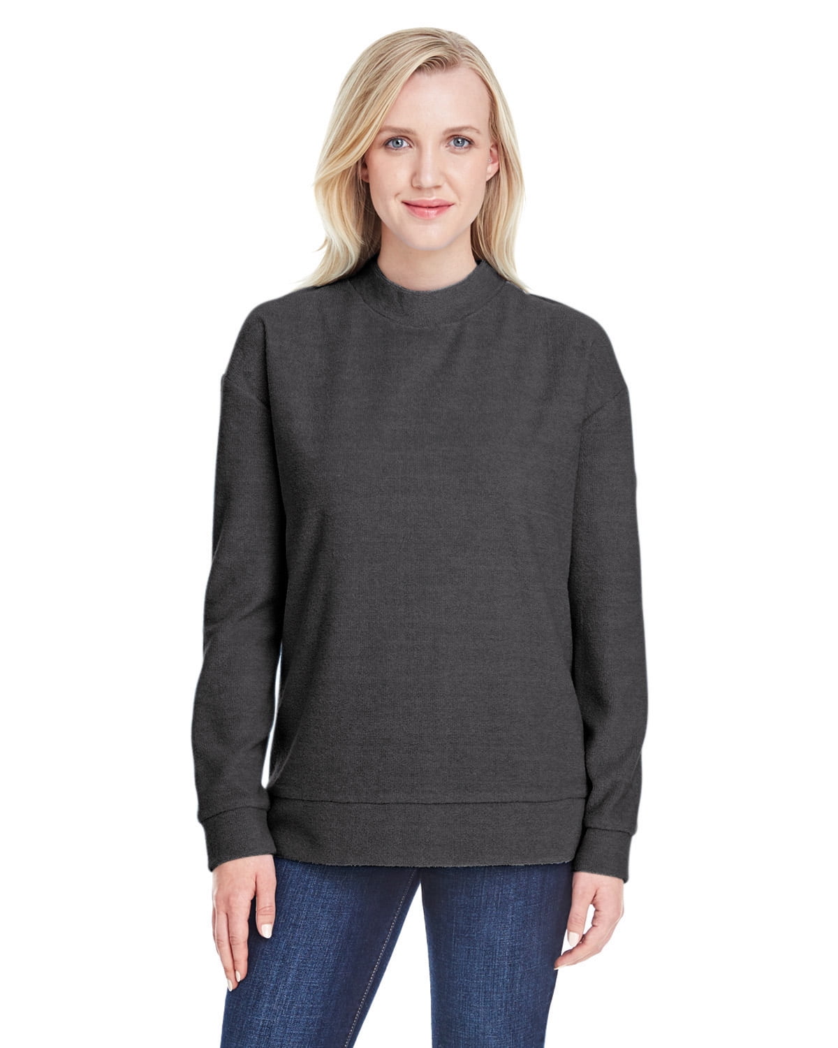J America JA8428 Ladies' Weekend French Terry Mock Neck Crew - Walmart.com