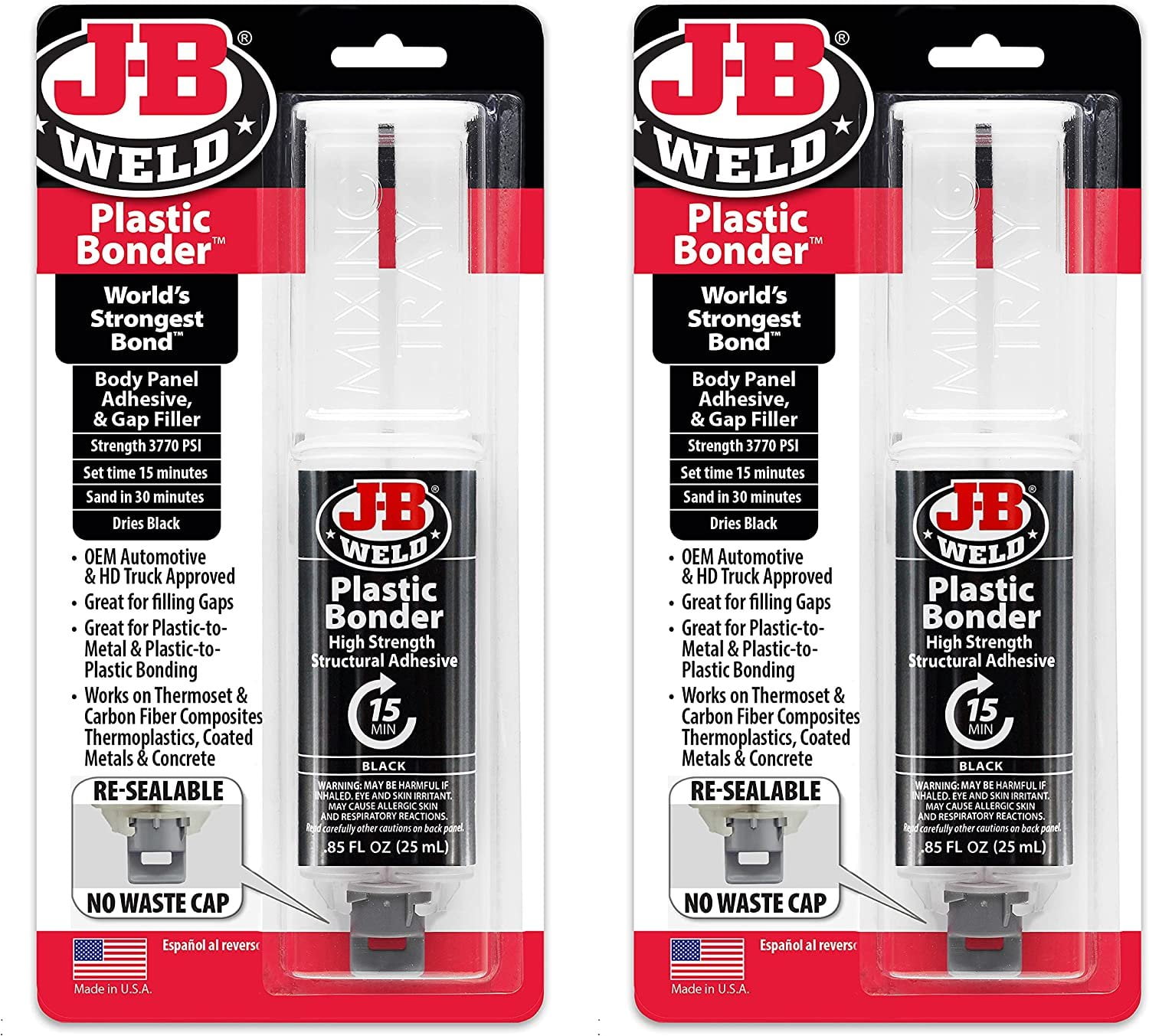 J-B Weld Plastic Bonder Black 25ml Syringe - 2 Pack 50139-2, 25 ml - 2 ...