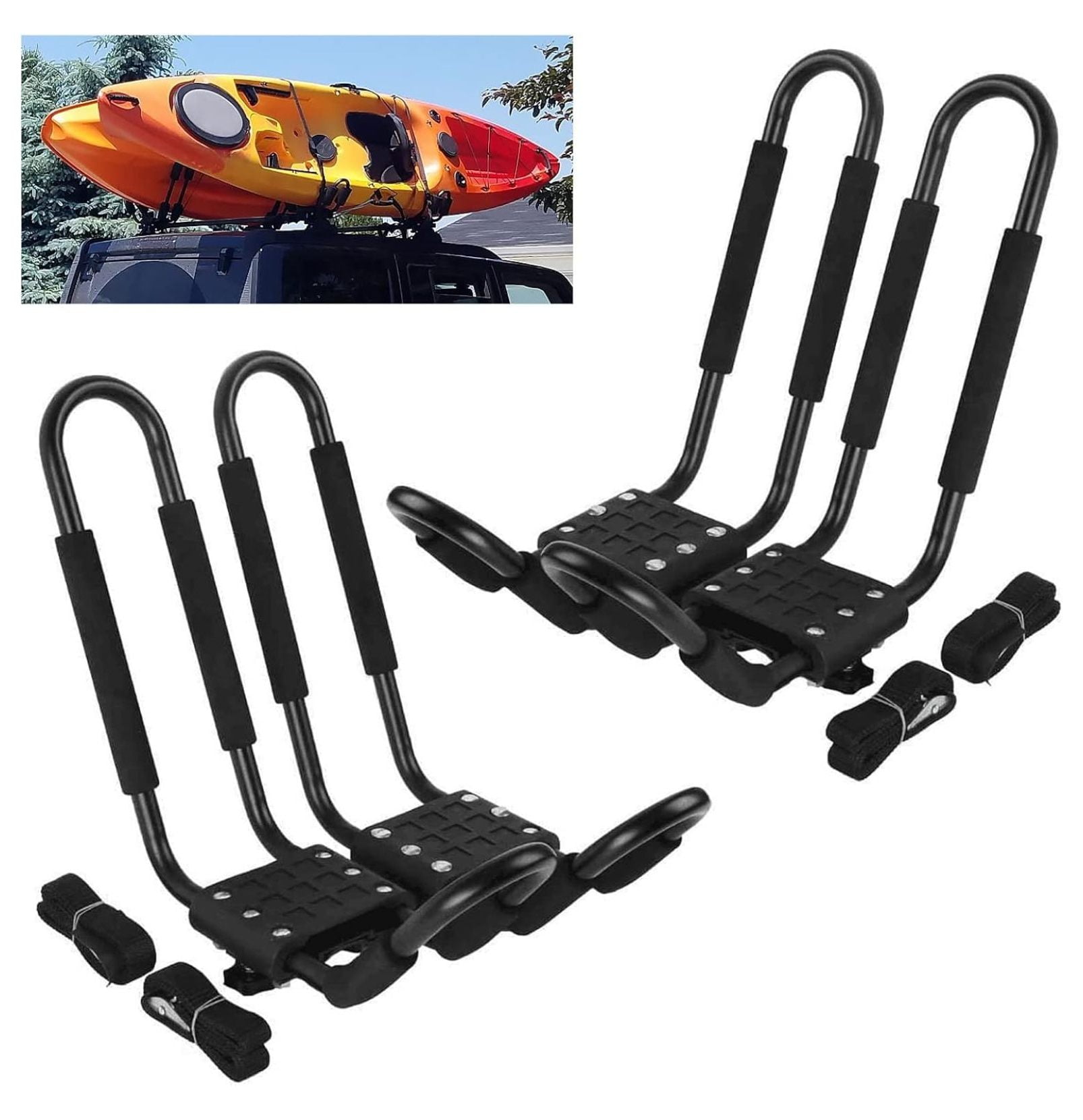 J-Bar 2 Pairs Universal Kayak Canoe Top Mount Roof Rack Boat Van Car ...