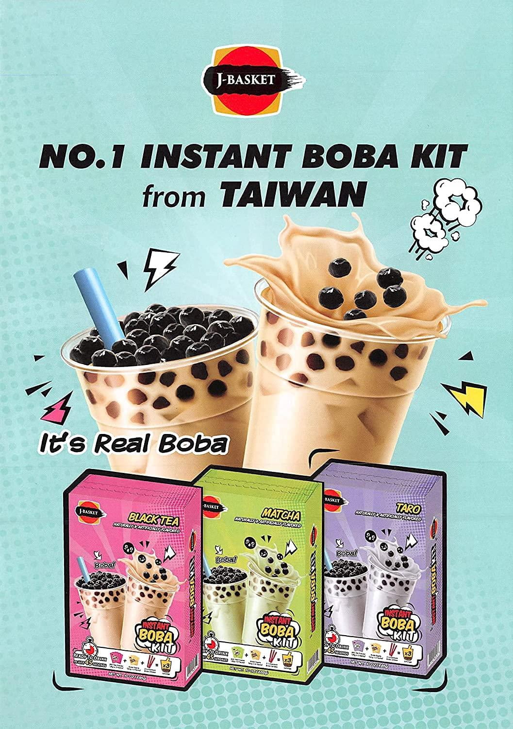 J-Basket Instant Boba Bubble Pearl Milk Tea Kit Variety (Taro, Black ...