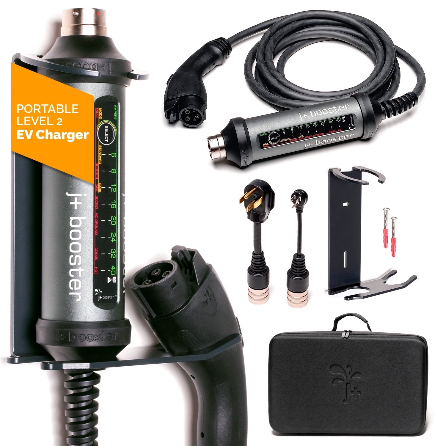 J+ BOOSTER Portable EV Charger Level 2, 40A, 9.6kW, J1772, 25ft Cable ...