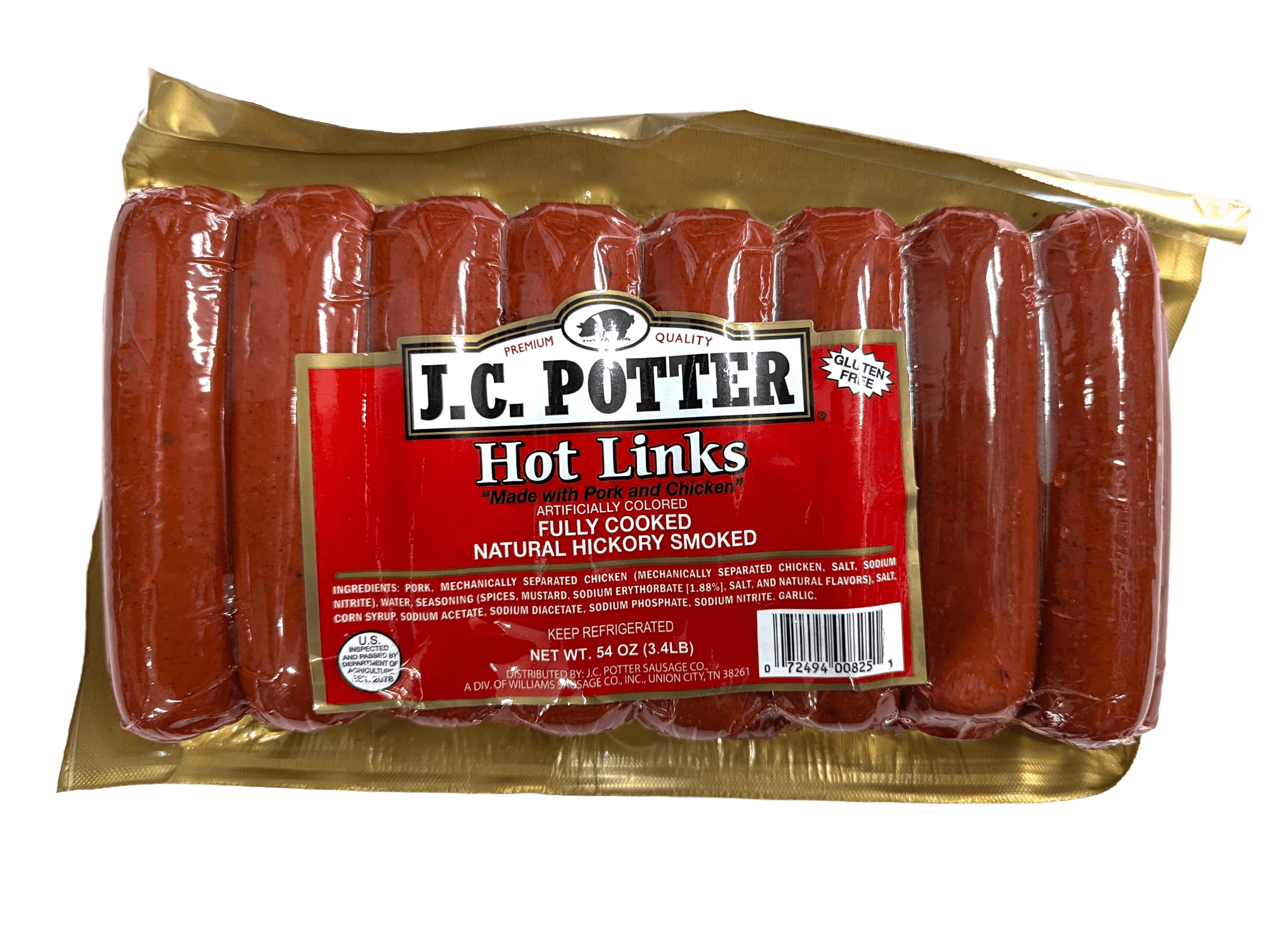 J.C. Potter Hot Links Pork and Beef Sausage, 17 count, 54 oz, Plastic ...